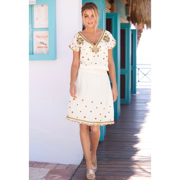 Boston Proper | Dresses | Boston Proper 0 Cotton Gold Embellished ...